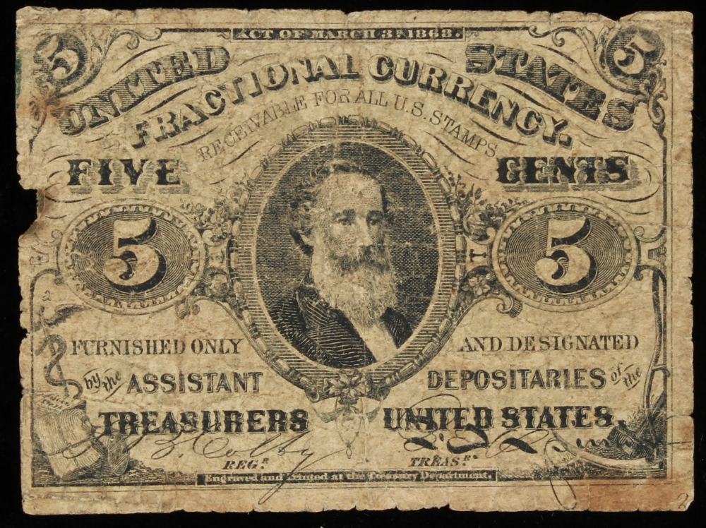 1863 United States 5¢ Five Cents Fractional Bank Note Bill (Third Issue ...