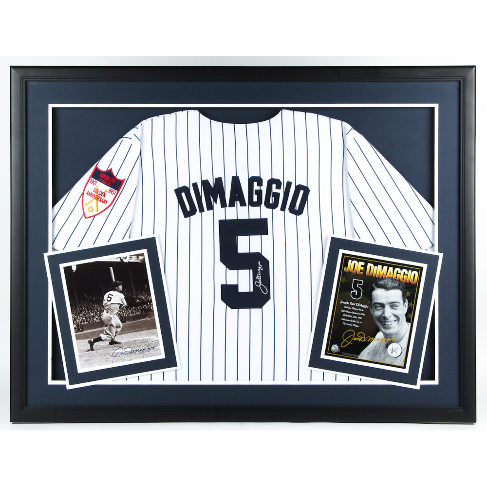 Joe DiMaggio Signed Yankees 32.5x42.5 Custom Framed Jersey Display (JSA ...