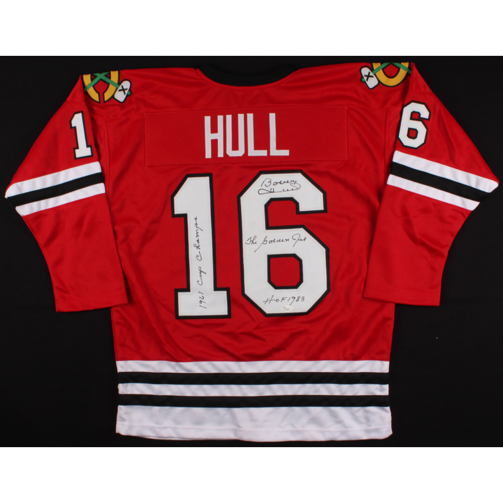 Bobby Hull Signed Blackhawks Jersey Inscribed "The Golden Jet", "1961 ...