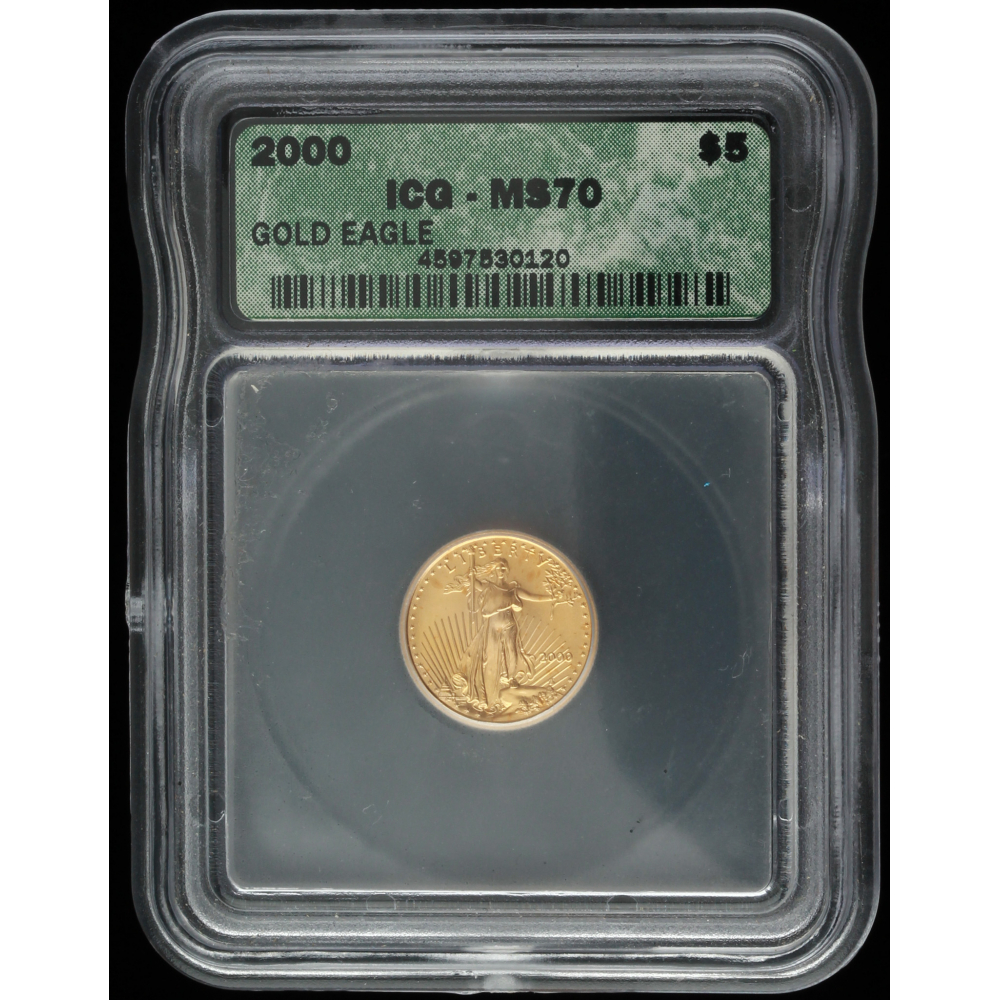 2000 1/10 oz Gold $5 Five-Dollars American Eagle Gold Coin (ICG MS 70 ...