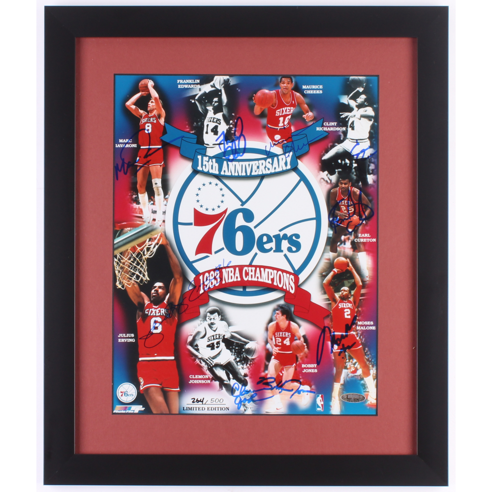 1983 NBA Champion 76ers Signed 16x19 Custom Framed Photo Team-Signed by ...