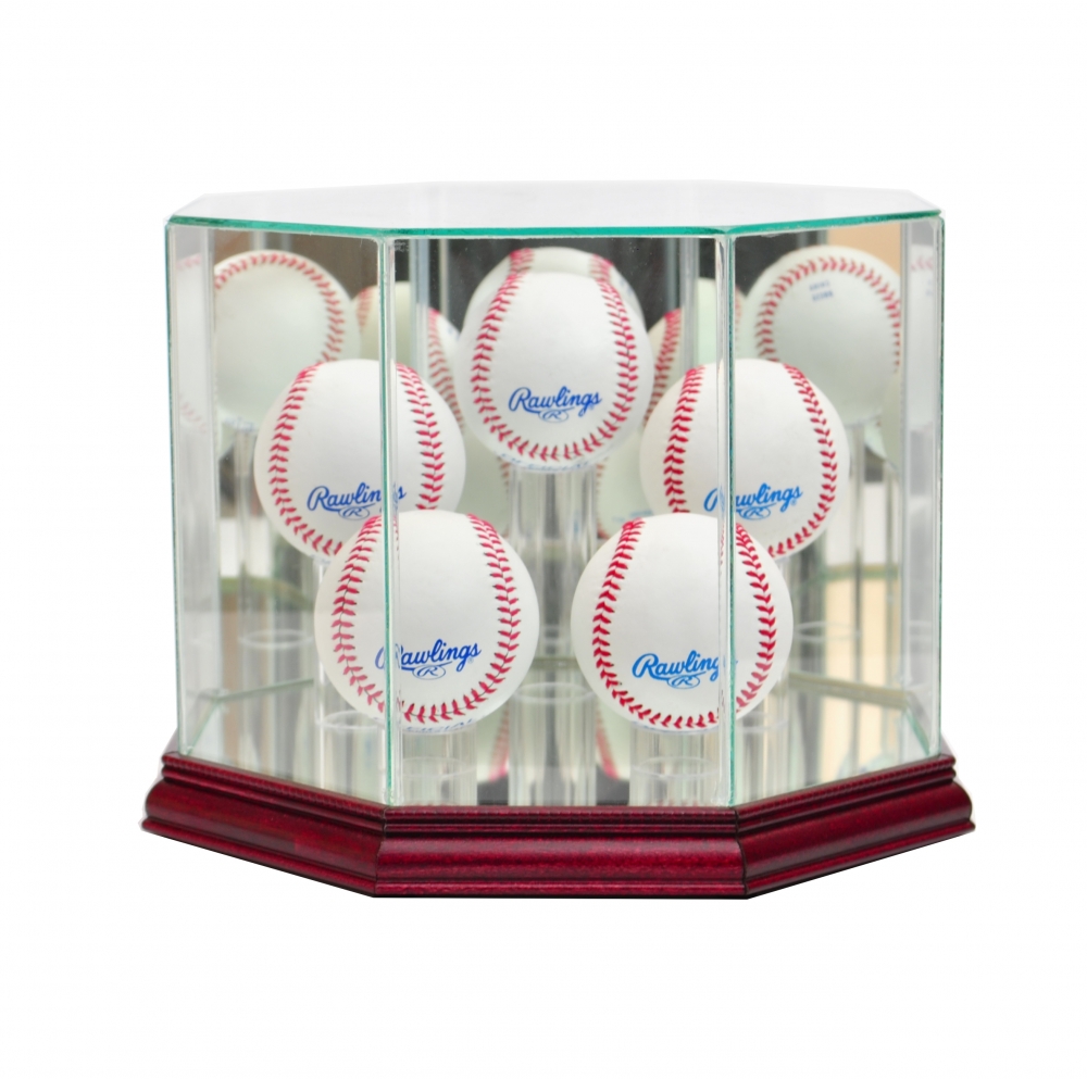 4-6 Baseball Octagon Premium Glass Display Case with Mirrored Cherry ...