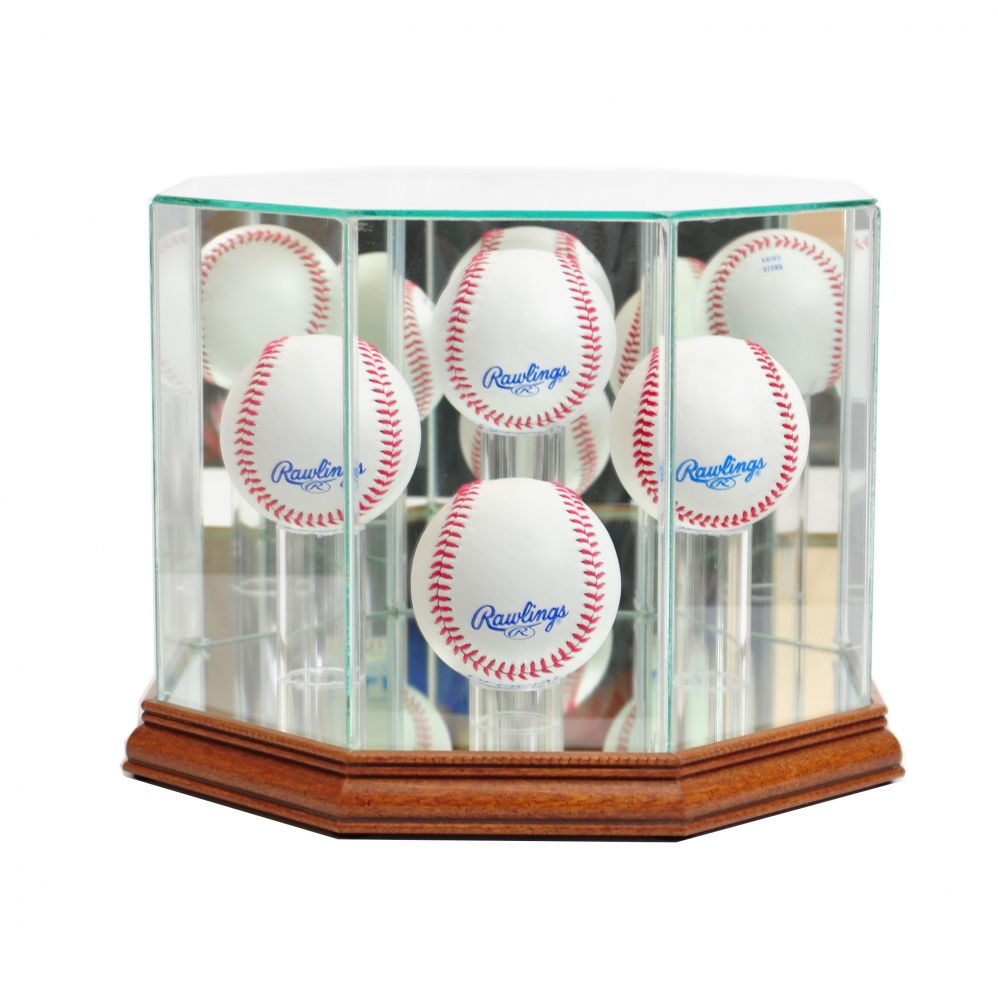 4-6 Baseball Octagon Premium Glass Display Case with Mirrored Walnut ...