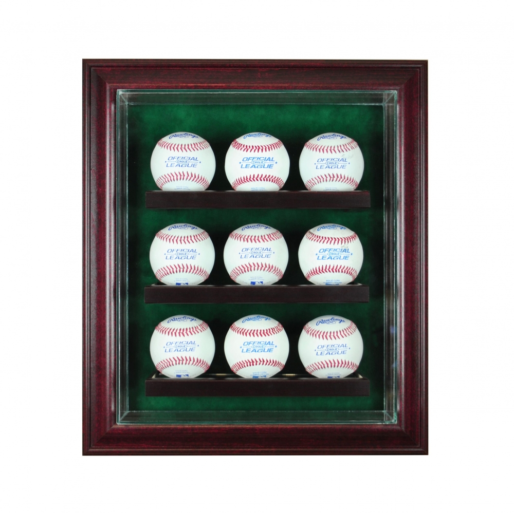 Premium 9 Baseball Cabinet Style Wall Mount Display Case with Cherry ...
